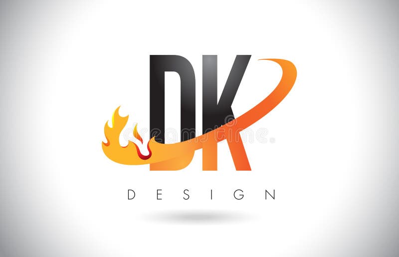 DK D K Letter Logo with Fire Flames Design and Orange Swoosh. Stock ...