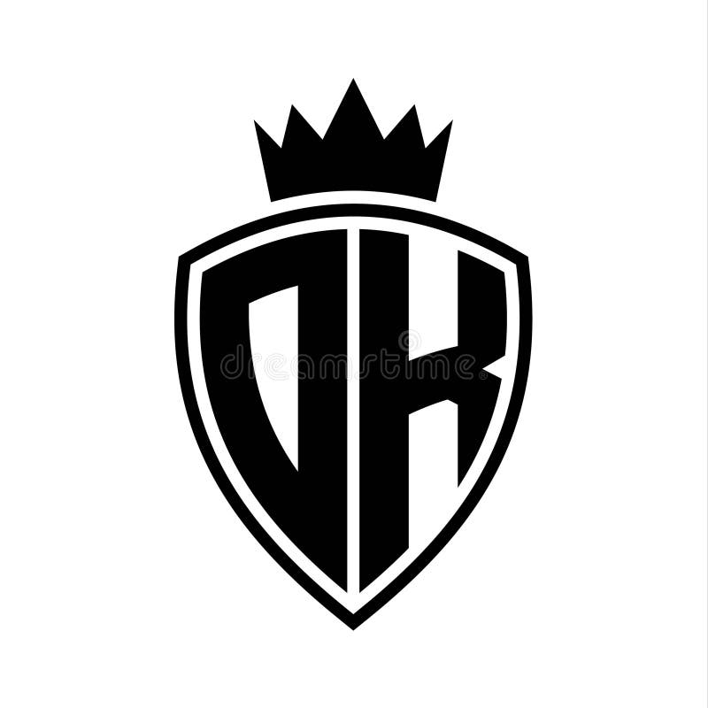 DK Letter Monogram Shield and Crown Outline Shape with Black and White ...