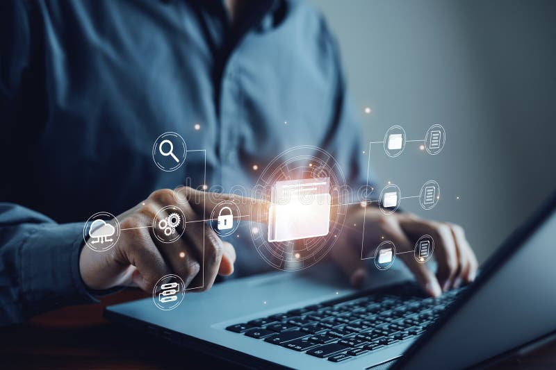 DMS Document Management System, Businessman Pointing Folder Icon To Use ... DMS Document Management System, Businessman Pointing Folder Icon To Use ...