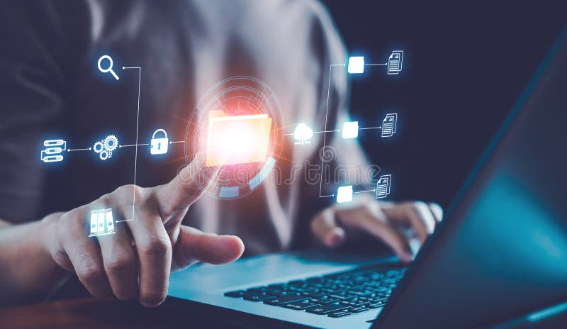 DMS Document Management System, Businessman Pointing Folder Icon To Use ...