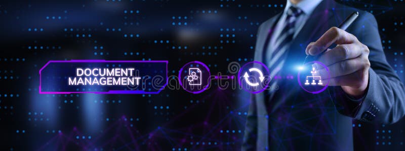 DMS Document Management System Concept. Businessman Pressing Button on ...