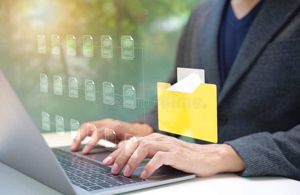 DMS Document Management System Concept. Businessman Using Computer To ...