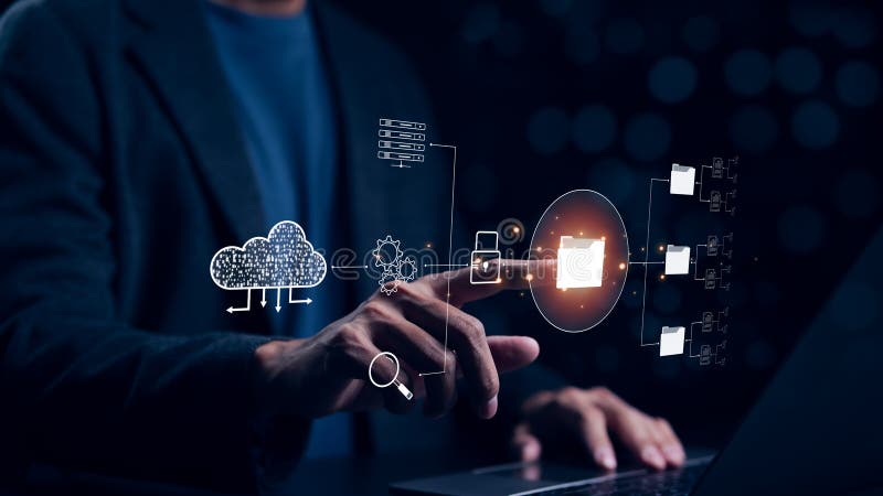 DMS Document Management System Concept. Businessman Working and Using Documentation Database ...