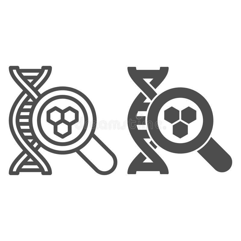 DNA Chain Cells with Magnifier Line and Solid Icon, Genetic Research ...