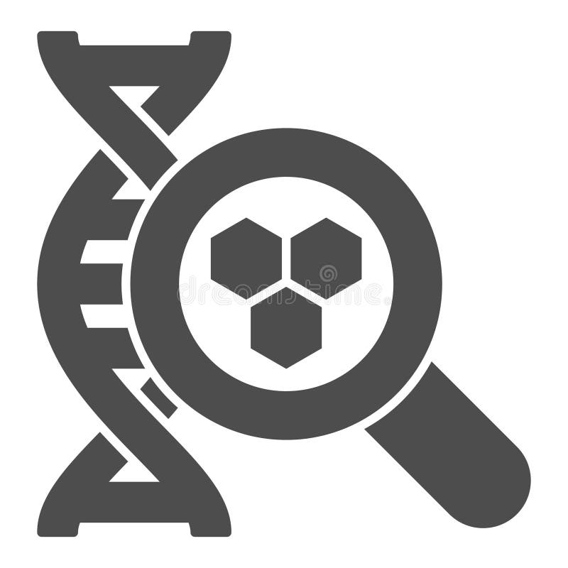 DNA Chain Cells with Magnifier Solid Icon, Genetic Research Concept ...