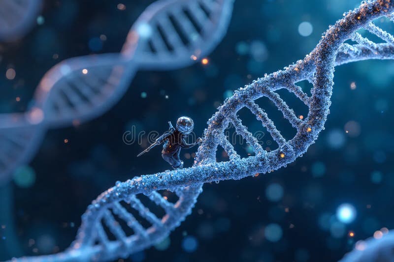 DNA Chain Close-up with Allegory Microbiology Worker Stock Illustration ...