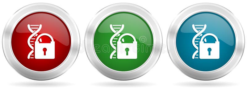 Dna Code Information Security Vector Icon Set. Red, Blue and Green ...