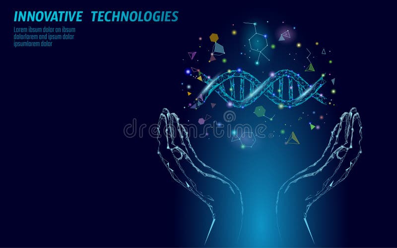 DNA 3D Chemical Molecule Structure Hands Low Poly. Polygonal Triangle ...