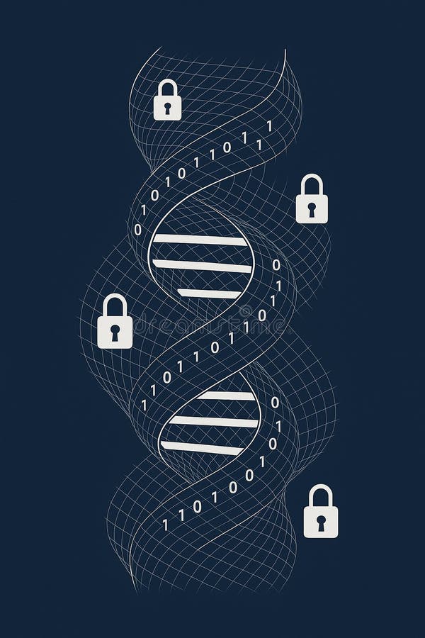 DNA Data Security Abstract, Padlocks and Binary on Network Mesh, Dark ...