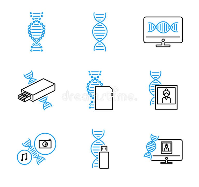 Dna Data Storage Outline Vector Icons Collection Set Stock Vector Illustration Of Analysis
