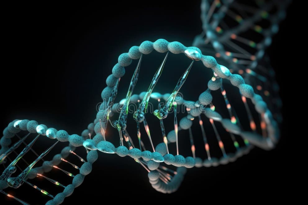 Dna Double Helix, with Atoms and Molecules Visible Stock Illustration ...