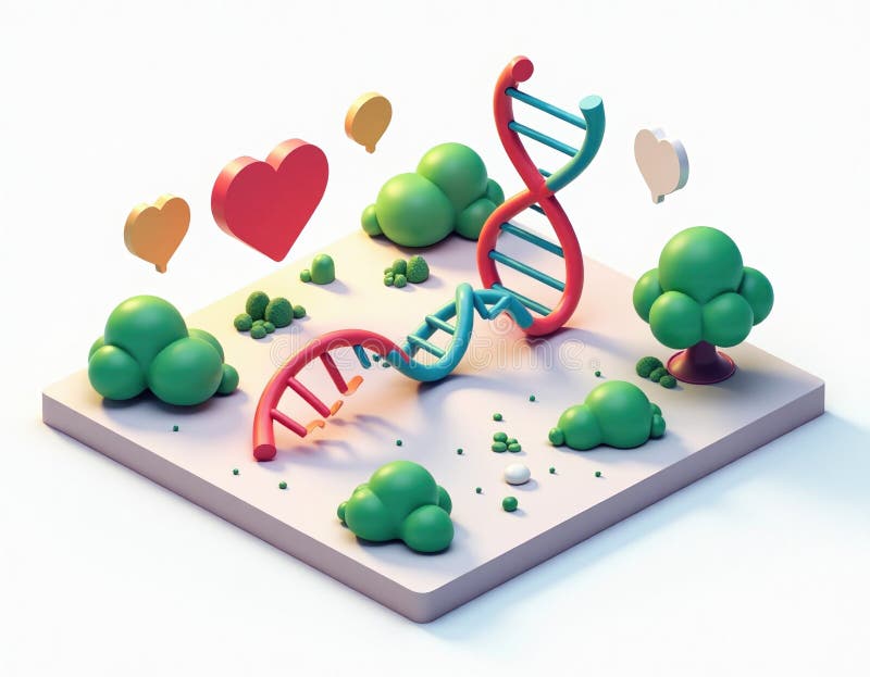 DNA Double Helix in a 3D Cartoon Landscape Stock Illustration ...