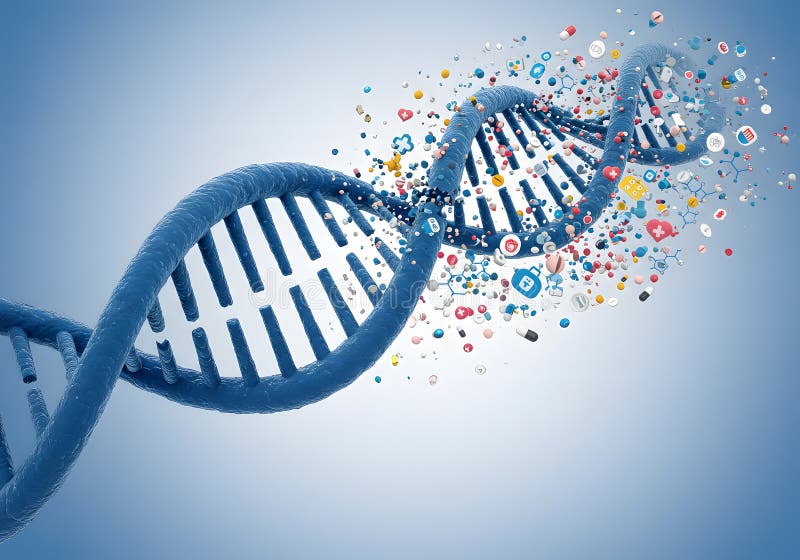 Dna Double Helix with Data Points Stock Illustration - Illustration of ...