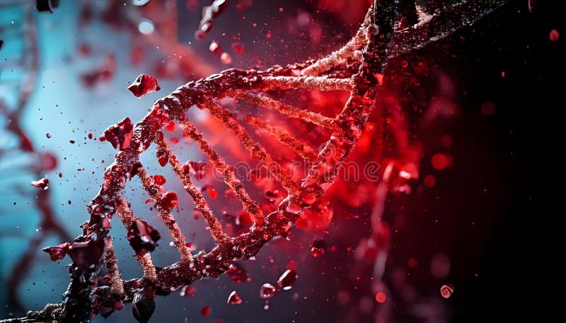 A DNA Double Helix is Depicted in a Dramatic, Fragmented State Stock ...
