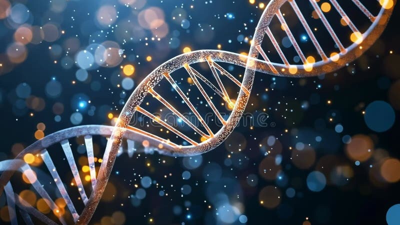 DNA Double Helix Exhibiting Bright Glowing Elements in Blue Background ...