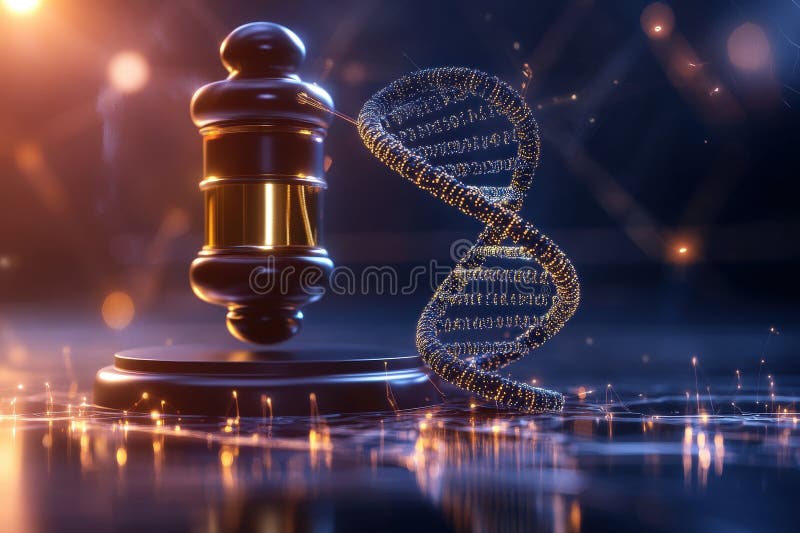 DNA Double Helix and Gavel in Futuristic Justice Concept Stock Photo ...