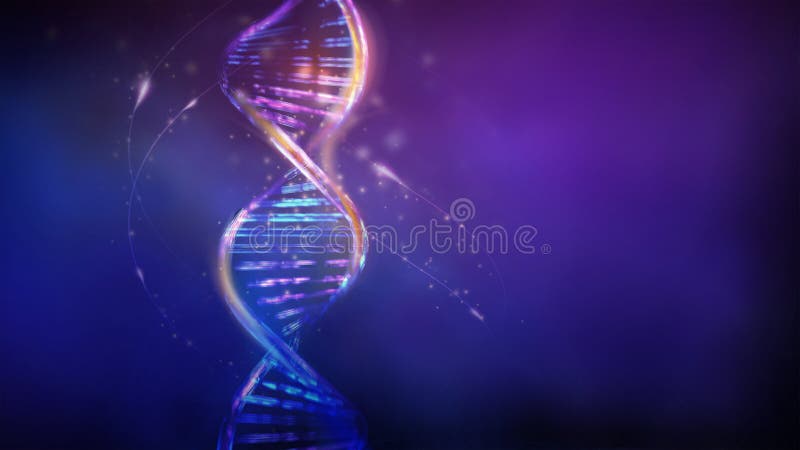 DNA Double Helix Glowing on a Violet-blue Background, 3D Render. Stock ...