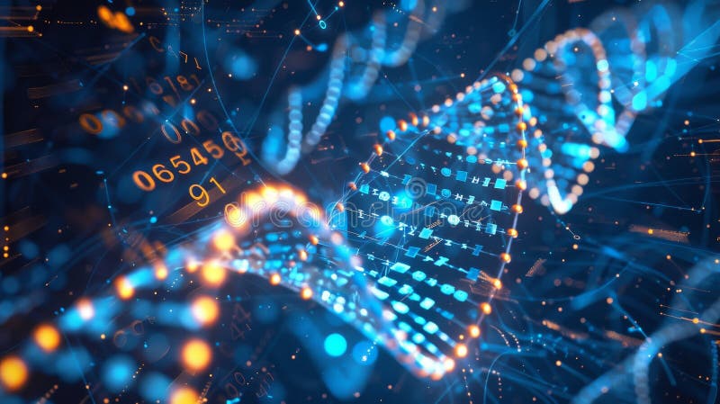 A DNA Double Helix Intertwining with Binary Code, Representing the ...