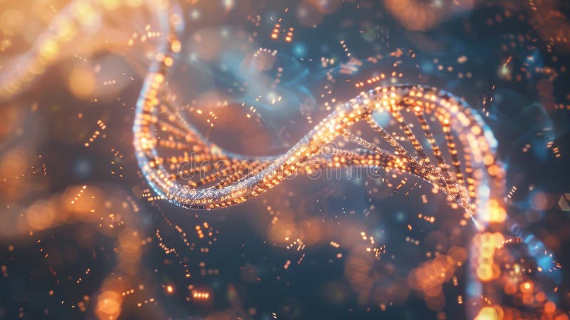 A DNA Double Helix Intertwining with Binary Code, Representing the ...