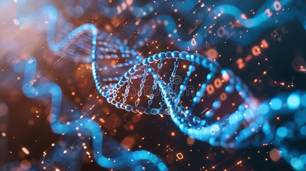 A DNA Double Helix Intertwining with Binary Code, Representing the ...