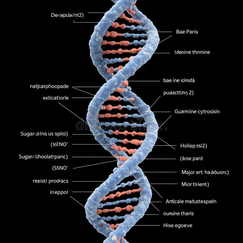 DNA Double Helix Model with Blue and Red Strands, Representing the ...
