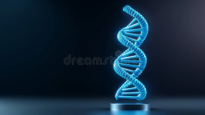 A DNA Double Helix Model, Highlighted by Blue Light, Symbolizes Genetic ...