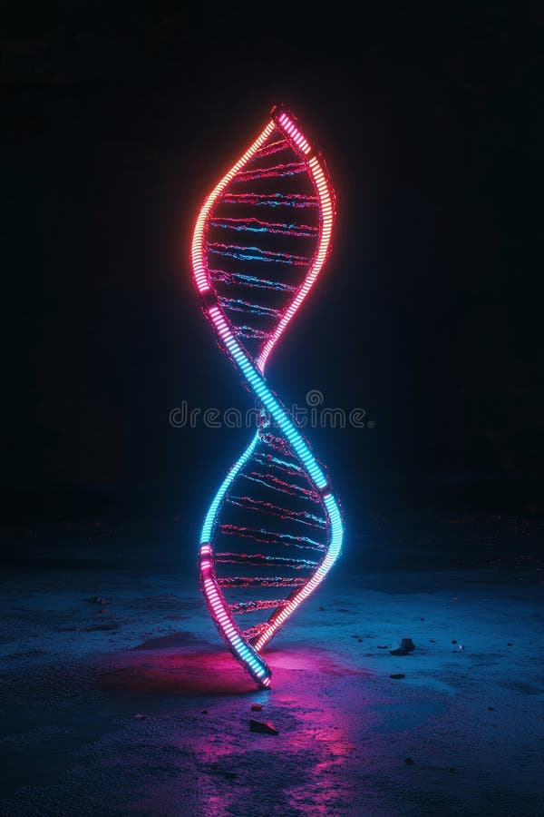 DNA Double Helix in Neon Light Visualization Stock Illustration ...
