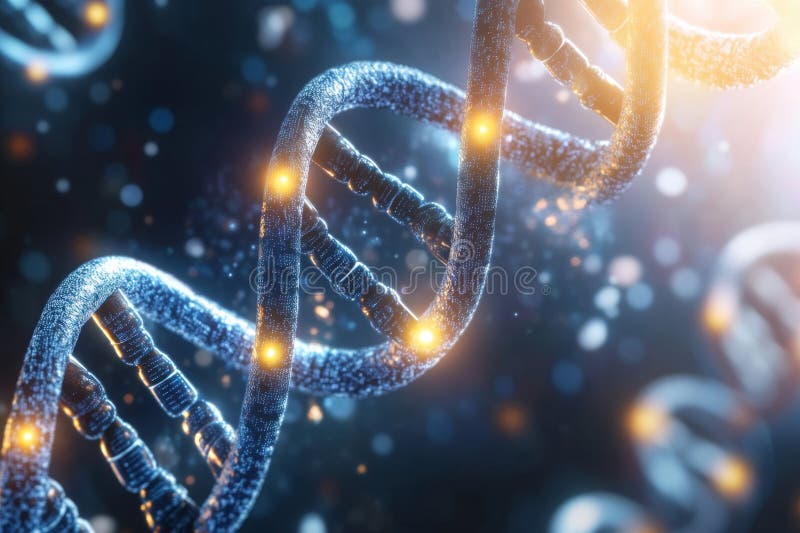 Dna Double Helix Rotating with Glowing Particles Stock Illustration ...