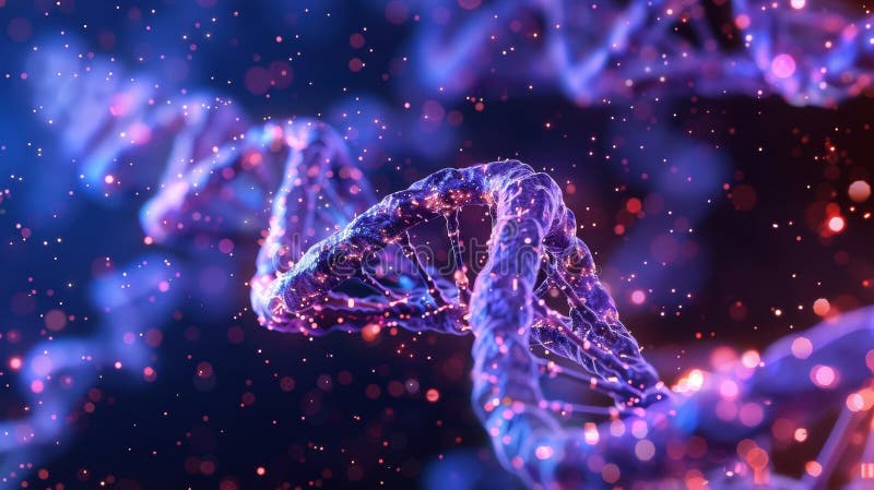 Dna Double Helix Rotating with Glowing Particles in a Microscopic View ...