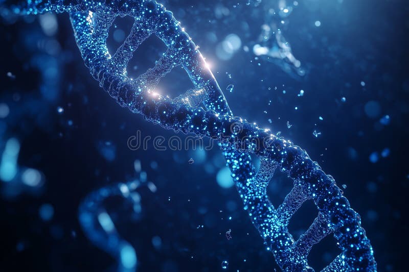 DNA Double Helix Structure on Dark Blue Background, Illustration ...