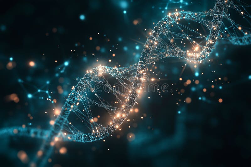 DNA Double Helix Structure on Dark Blue Background, Illustration ...