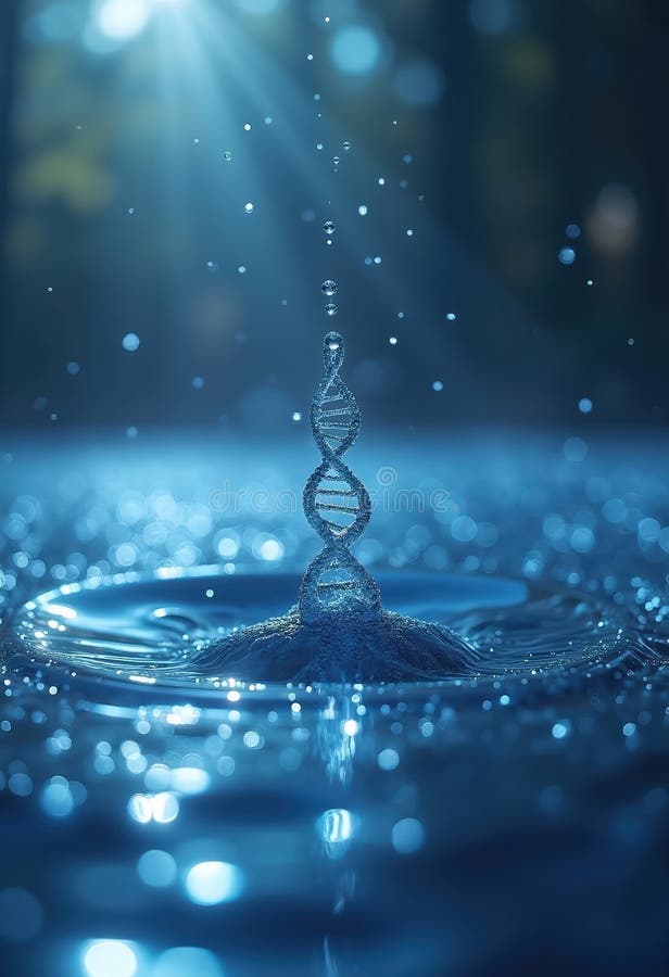 DNA Strand Rising from a Water Droplet, Representing Data Storage ...