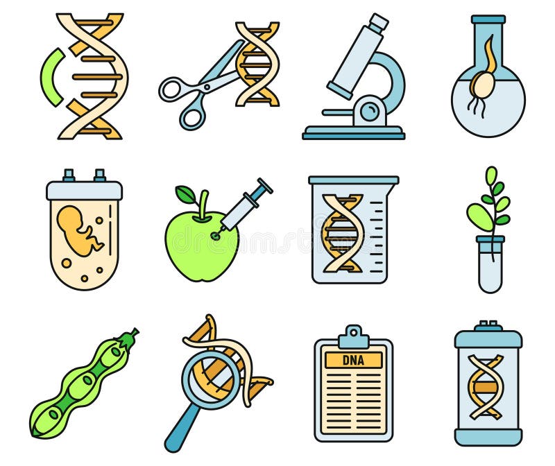 Dna Genetic Engineering Icons Set Vector Color Stock Vector - Illustration of isolated, analysis ...