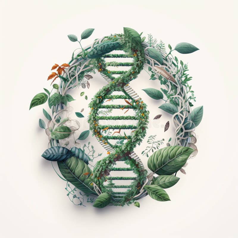 DNA and Greenery Foliage on White Background. Concept of Science for ...