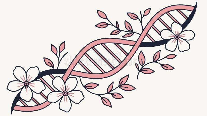 DNA Helix with Floral Elements, Bio-Harmony, Vector Design Generative ...