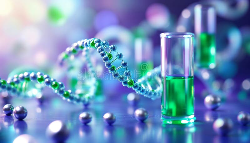 DNA Helix, Golden Structure, Blue Molecules, Hexagonal Grid, Reflective ...