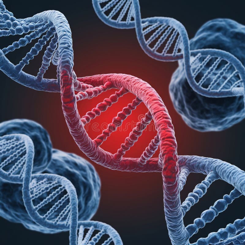 DNA Helix with Highlighted Red Section, Surrounded by Blue Cell Like ...