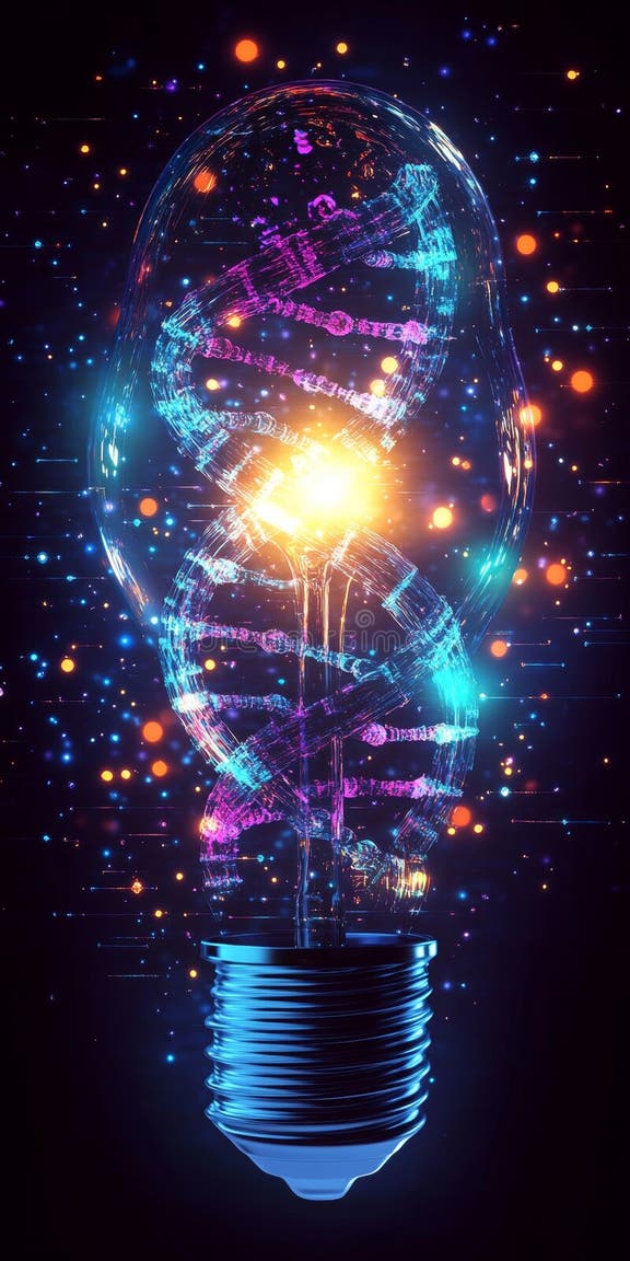 DNA Helix Inside a Bright Light Bulb with Cosmic Patterns and Creative ...