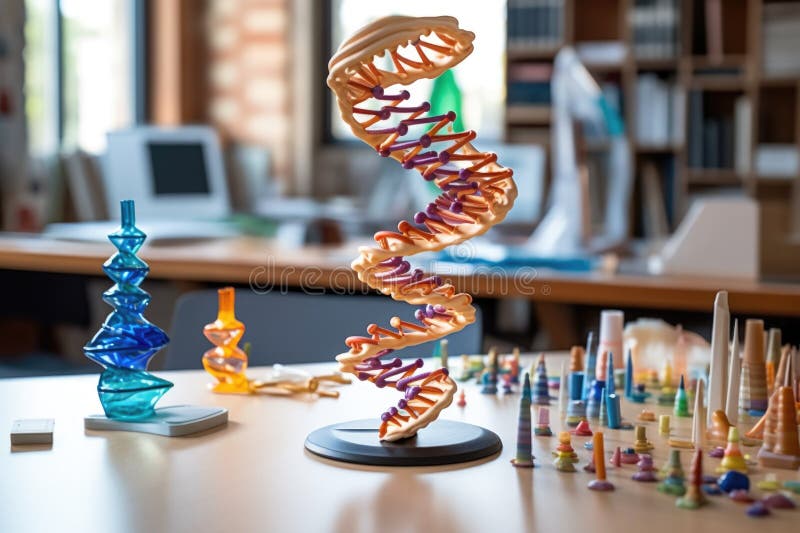 Dna Helix Model on a Lab Desk with Microscope Stock Illustration ...