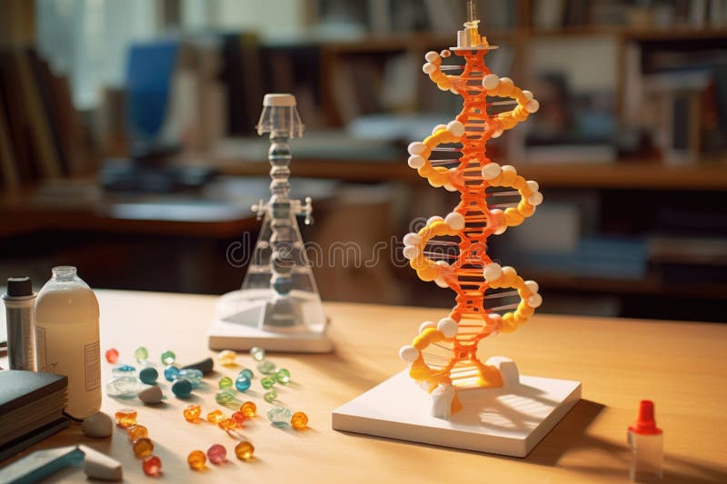 Dna Helix Model on a Lab Desk with Microscope Stock Illustration ...