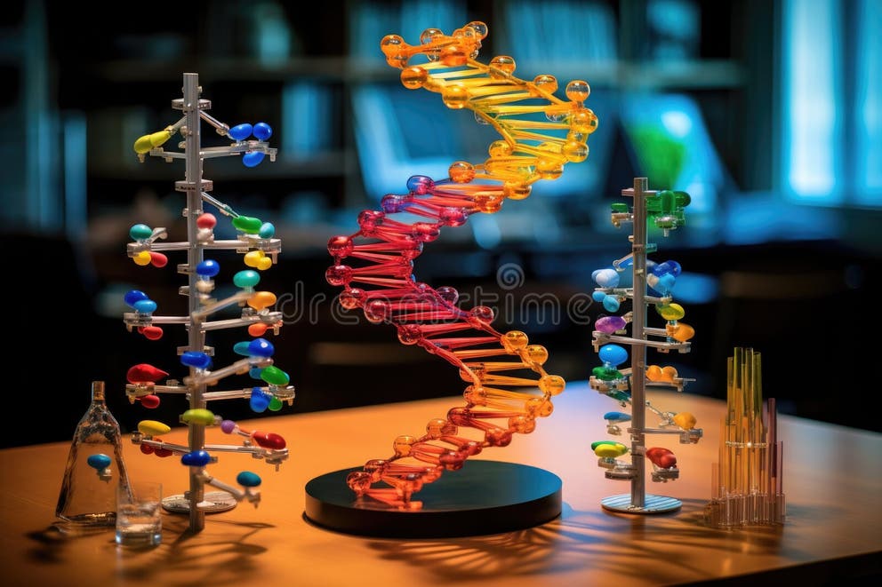 Dna Helix Model Surrounded by Lab Equipment Stock Illustration ...