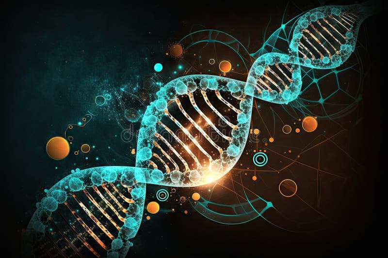 Dna Helix with Pulses and Signals on Microbiological Cell Stock ...