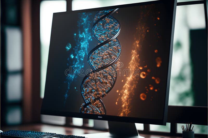 DNA Helix on Scientist S Computer Screen Created with Generative AI ...