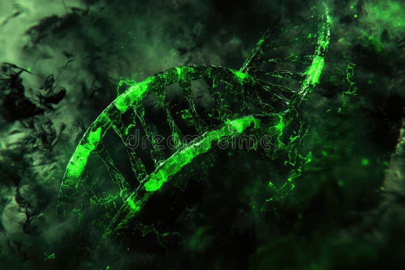 Glowing Green DNA Strand stock illustration. Illustration of future ...