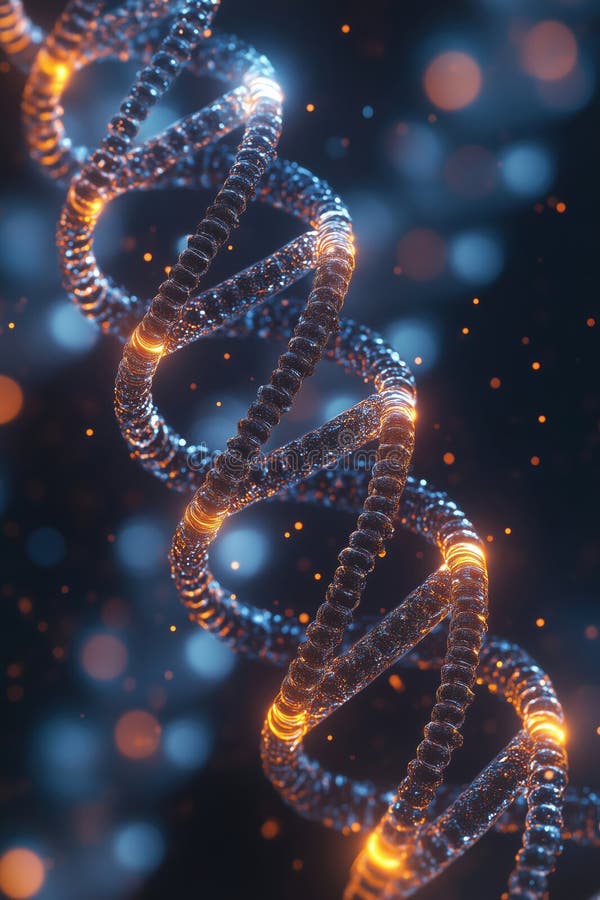 DNA Helix Structure with Glowing Elements and Bokeh Background ...