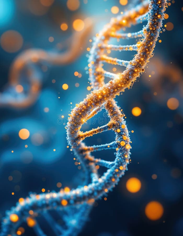 3D DNA 3D DNA Helix with Glowing Particles on Blue BackgroundHelix with ...