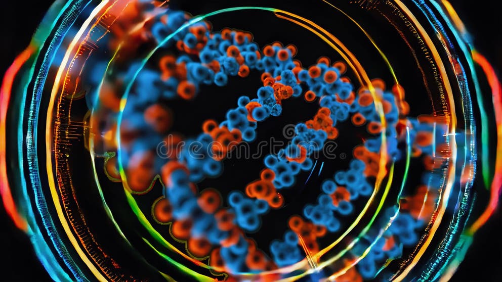 DNA Helix Structure Under Microscope. Genetic Model Atoms are Connected ...