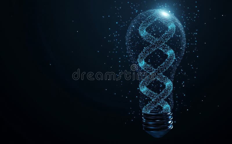 DNA Helix Swirling Around Abstract Blue Glowing Light Bulb. Stock Image ...