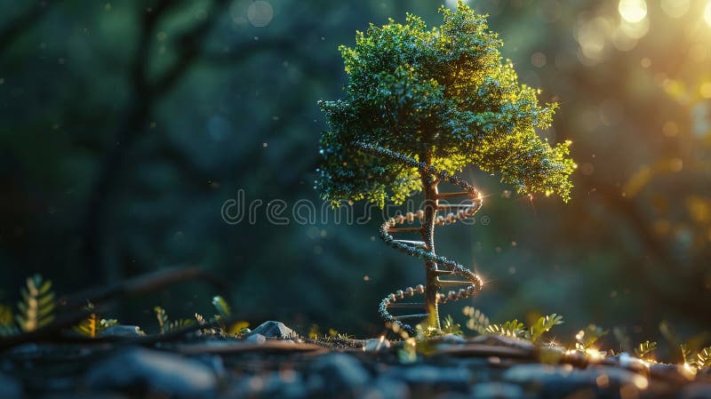 DNA Helix Transforming into a Tree in a 3D Illustration, Depicting ...