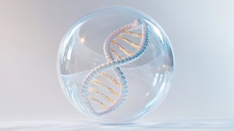 Dna Helix in Transparent Sphere, Scientific Visualization. Genetic ...
